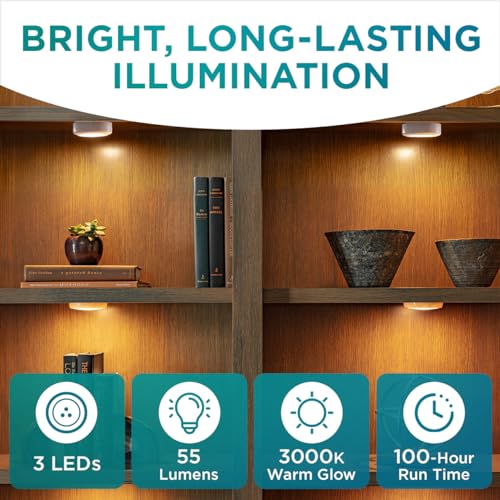 Brilliant Evolution Wireless LED Puck Light 3 Pack, Under Cabinet Lighting, Closet Lights, Kitchen Sink/Shelf Lights, Battery Powered, Stick On Push/Tap Lights - Under Cabinet Lights Wireless