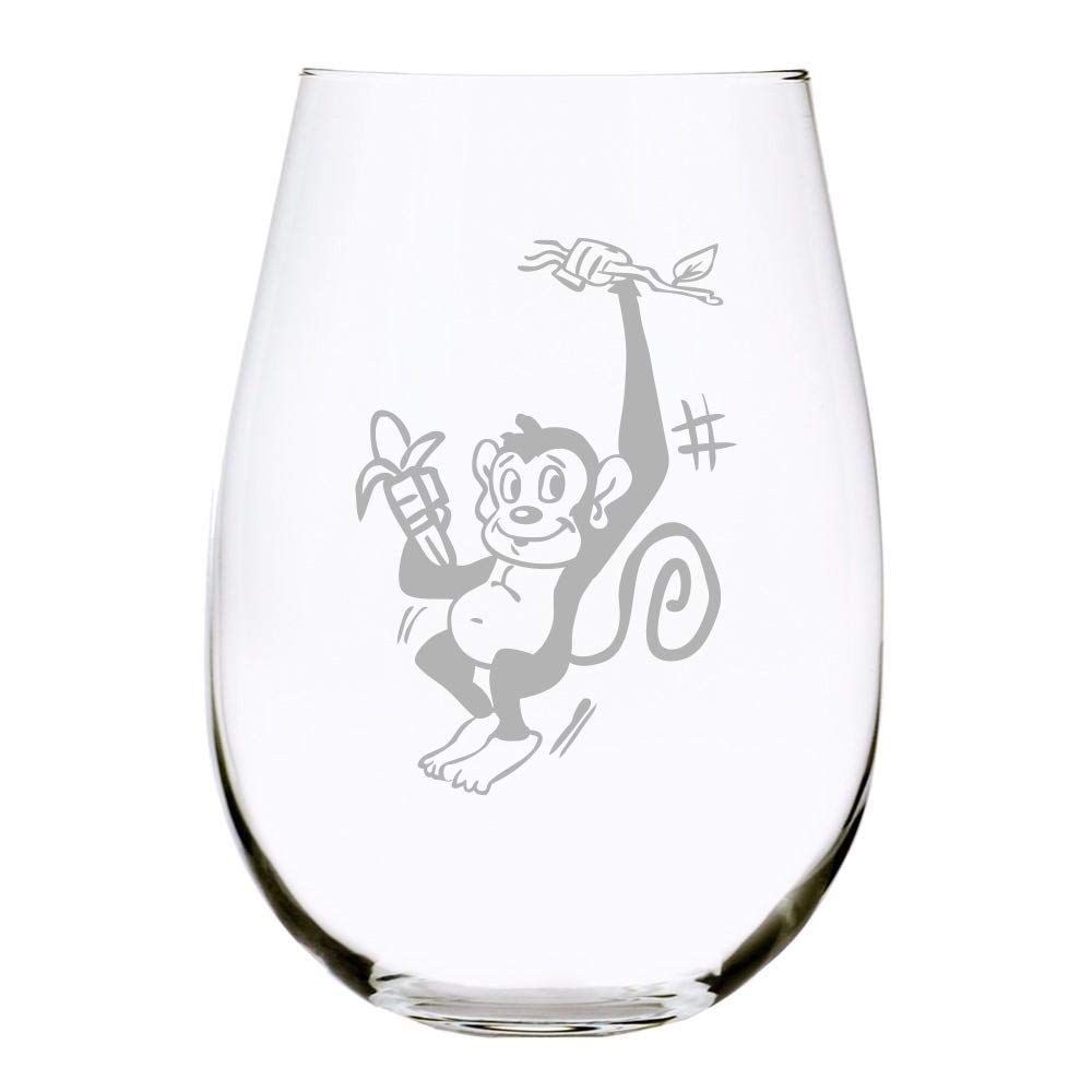 C M Monkey 17oz. Lead Free Crystal stemless wine glass,