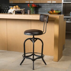 Christopher Knight Home Vlippu Leather Barstool with Backrest, Brown