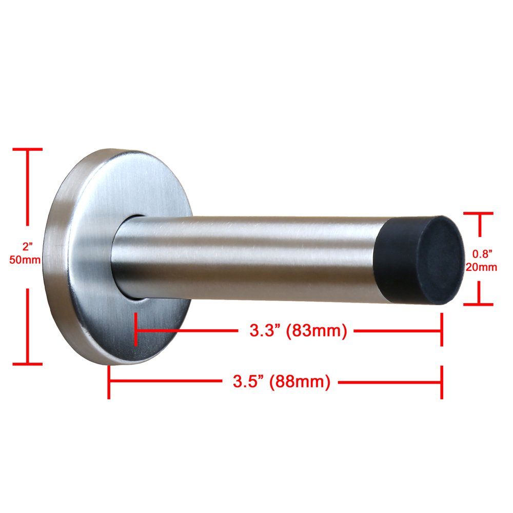 H&S Heavy Duty Door Stoppers for Skirtings - Pack of 2 - Wall Mounted Door Stop Set - Stainless Steel Stopper with Rubber Tip