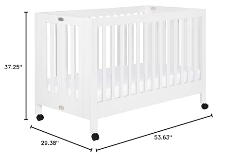 Babyletto Maki Full-Size 2-in-1 Portable Folding Crib with Toddler Bed Conversion Kit in White, Greenguard Gold Certified