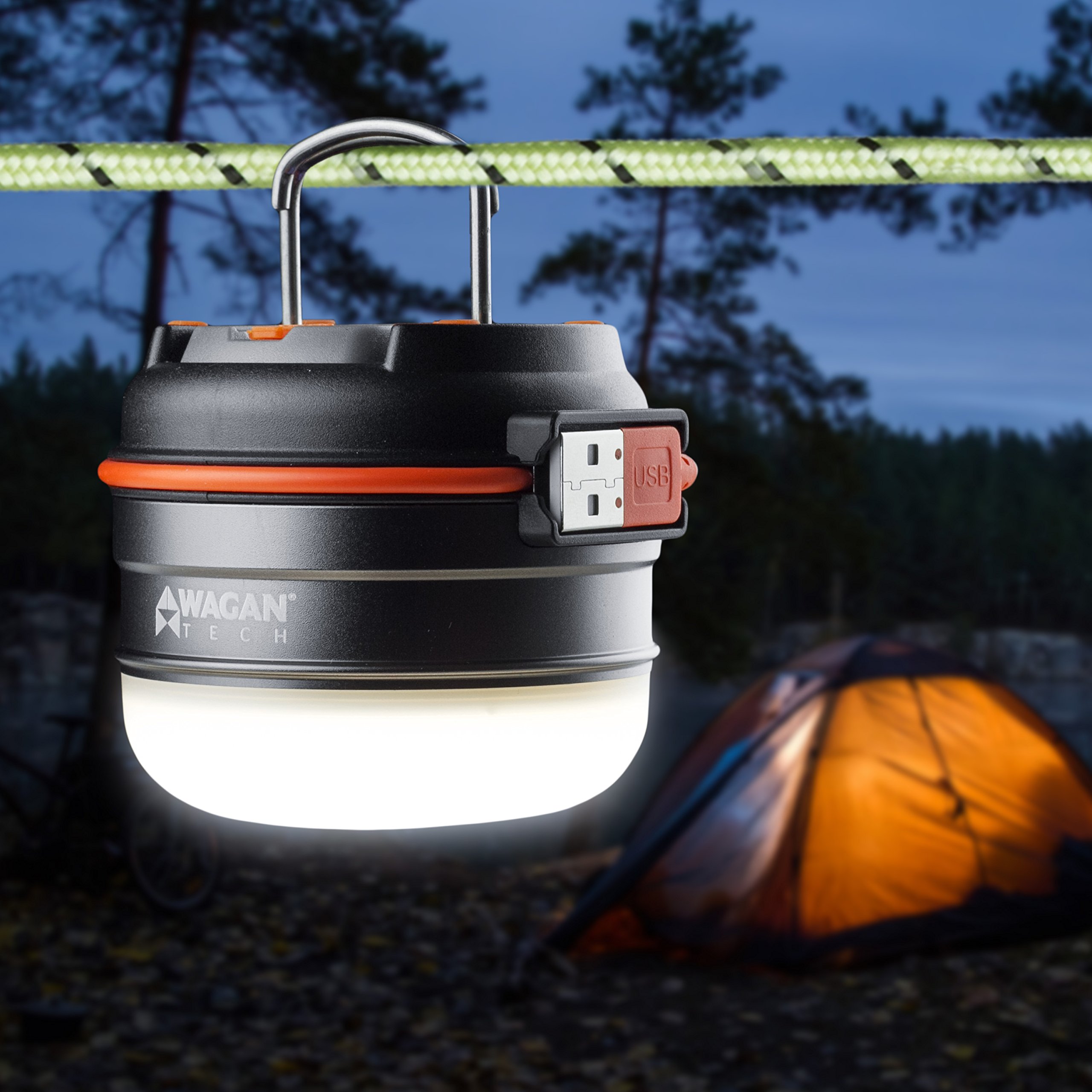 Wagan EL4302 LED Camping Lantern USB Rechargeable 220LM Mini Flashlight Magnetic Base Hanging Hook for Emergency Outdoor Hiking Home and Car