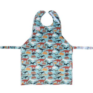 bib-on xl, full-coverage bib and apron combination for toddler, kids ages 3 and up. (dinosaurs)