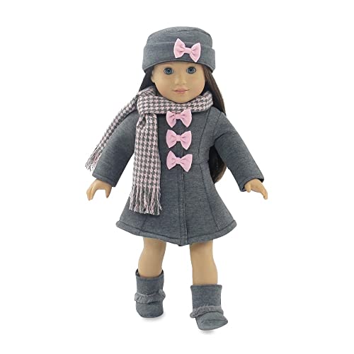 Emily Rose 18-inch Doll Clothes - Grey and Pink 4 PC 18" Doll Winter Coat Outdoor Outfit, Includes Matching Hat, Boots and Scarf | Compatible with American Girl Dolls