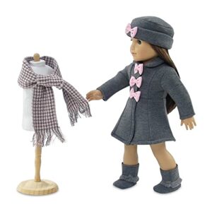 Emily Rose 18-inch Doll Clothes - Grey and Pink 4 PC 18" Doll Winter Coat Outdoor Outfit, Includes Matching Hat, Boots and Scarf | Compatible with American Girl Dolls