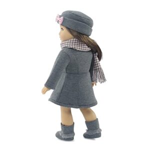 Emily Rose 18-inch Doll Clothes - Grey and Pink 4 PC 18" Doll Winter Coat Outdoor Outfit, Includes Matching Hat, Boots and Scarf | Compatible with American Girl Dolls