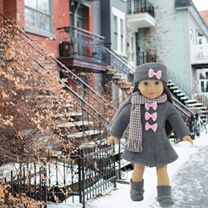 Emily Rose 18-inch Doll Clothes - Grey and Pink 4 PC 18" Doll Winter Coat Outdoor Outfit, Includes Matching Hat, Boots and Scarf | Compatible with American Girl Dolls