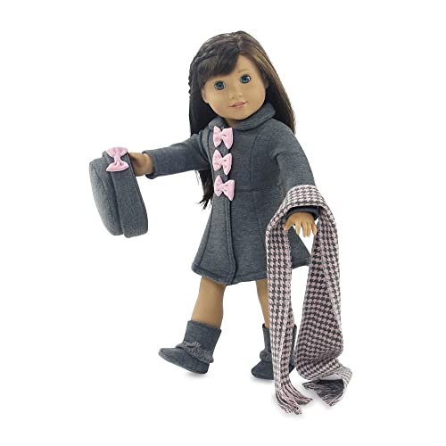 Emily Rose 18-inch Doll Clothes - Grey and Pink 4 PC 18" Doll Winter Coat Outdoor Outfit, Includes Matching Hat, Boots and Scarf | Compatible with American Girl Dolls