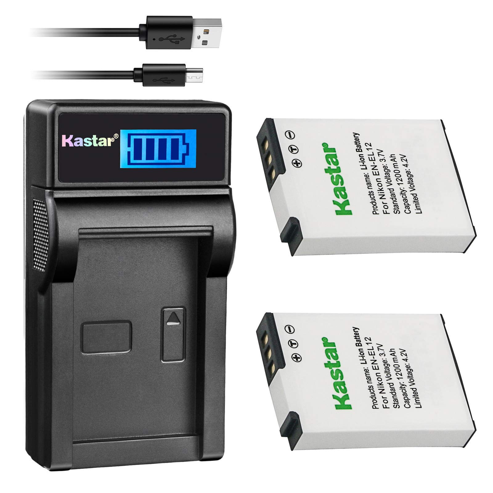 Kastar Battery (X2) & LCD Slim USB Charger for EN-EL12, ENEL12, MH-65 Coolpix S9900, S9700, AW120, S9500, AW110, S70, S9600, S6300, S6200, S8100, S9100, S800c, S31 Digital Cameras + More