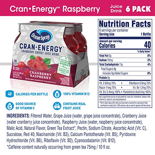 Ocean Spray, Cran-Energy Cranberry Raspberry Energy Juice Drink, 10 Fl Oz Bottles, 6 Ct