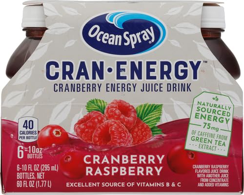 Ocean Spray, Cran-Energy Cranberry Raspberry Energy Juice Drink, 10 Fl Oz Bottles, 6 Ct