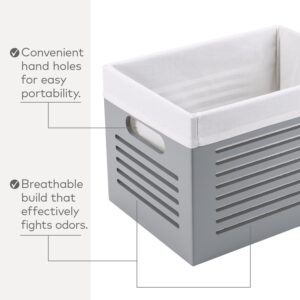 Large Wooden Crate for Storage - Decorative Wood Storage Boxes for Home Books Clothes Toys, This wood crate box/Basket/Bin Organizer is Lined with Machine Washable Soft Linen Fabric - Grey, Large