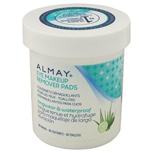 almay longwear and waterproof eye makeup remover pads, 80 count