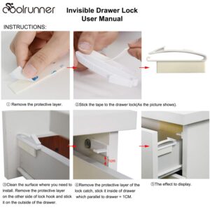 Coolrunner Child Safety Drawer Locks, Safety Invisible Drawer Latches with Strong Adhesive for Baby Care,Only fit for Some Drawer, Please See Below Before Buying(4 Pack)