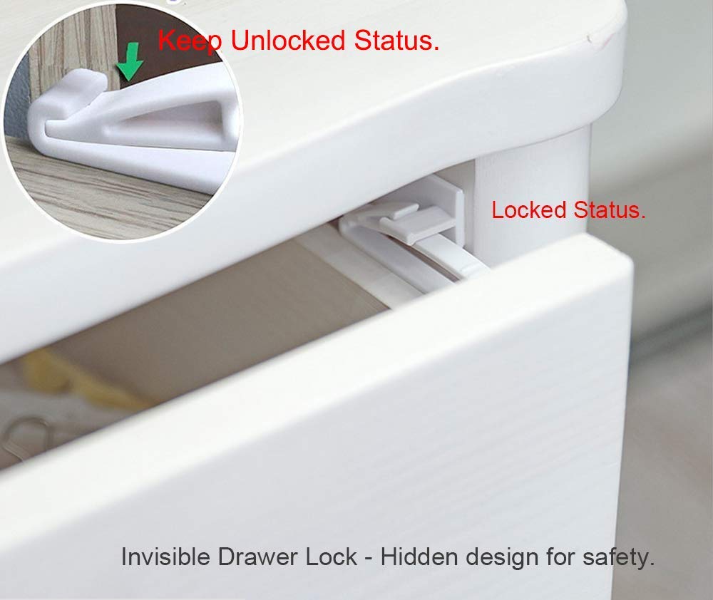 Coolrunner Child Safety Drawer Locks, Safety Invisible Drawer Latches with Strong Adhesive for Baby Care,Only fit for Some Drawer, Please See Below Before Buying(4 Pack)