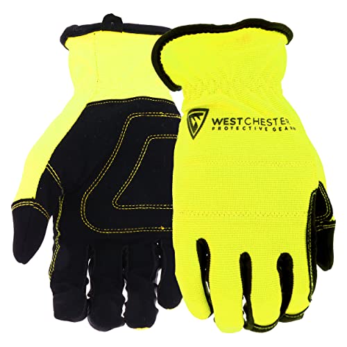 West Chester Men's High-Dexterity Work Gloves, Synthetic Leather Palm, Padded Knuckle, 3-Pack, Yellow/Blue/Black, Large, (86156-L3P)