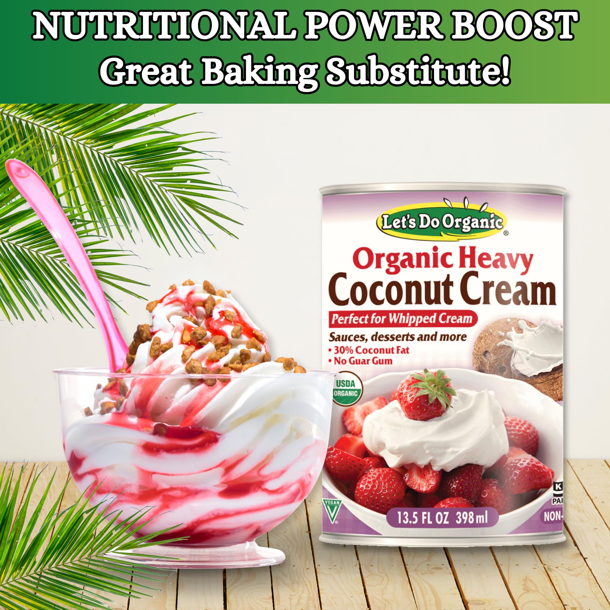 Let's Do Organic Heavy Coconut Cream – Canned Coconut Cream, Whipped Cream, Heavy Cream, No Guar Gum, Dairy Free, USDA Organic – 13.5 Fl Oz