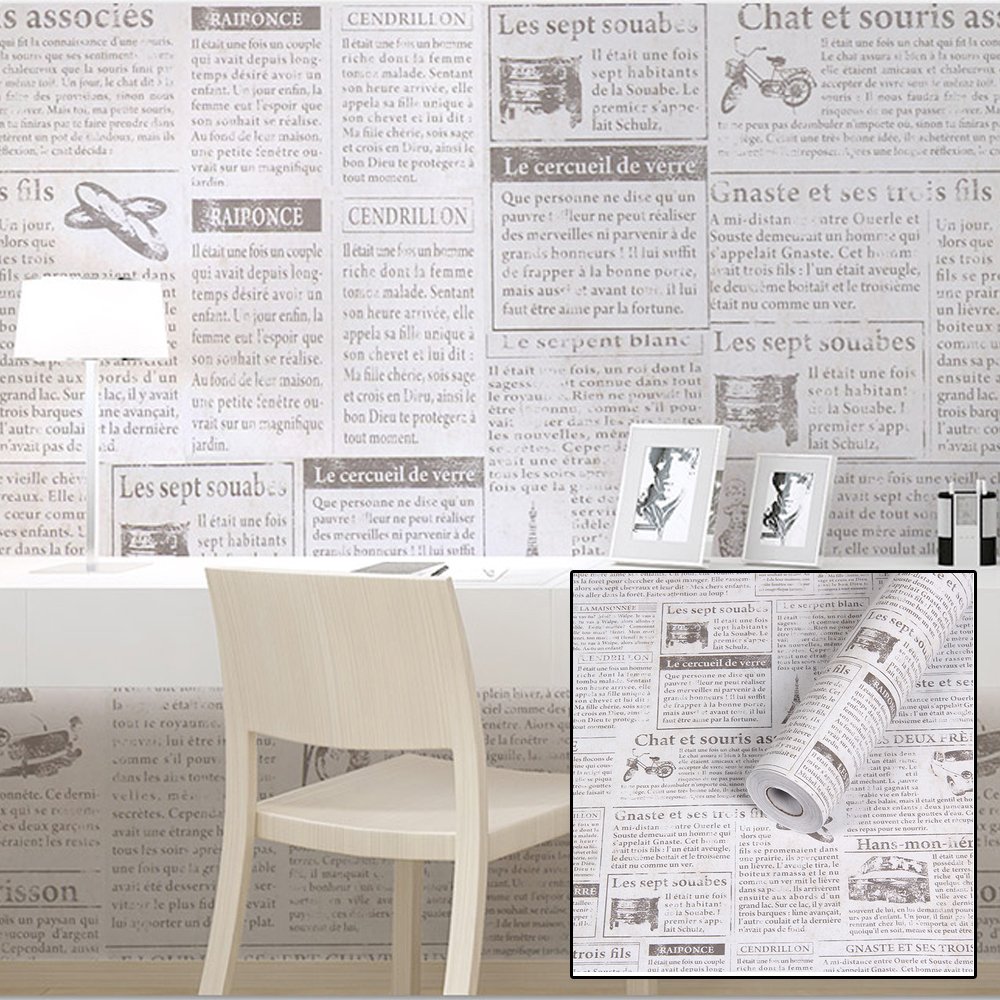 Yifely Old Fashion Newspaper Furniture Paper Adhesive Shelf Liner Locker Sticker 17.7 Inch by 9.8 Feet