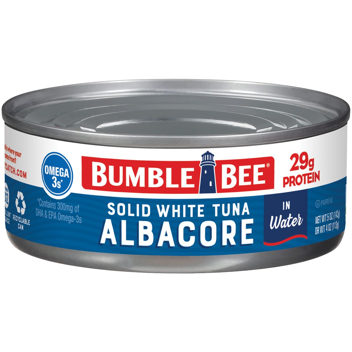 Bumble Bee Solid White Albacore Tuna in Water 5 oz Can (Pack of 8) - Wild Caught Tuna - 29g Protein per Serving - Non-GMO Project Verified Gluten Free Kosher - Great for Tuna Salad & Recipes