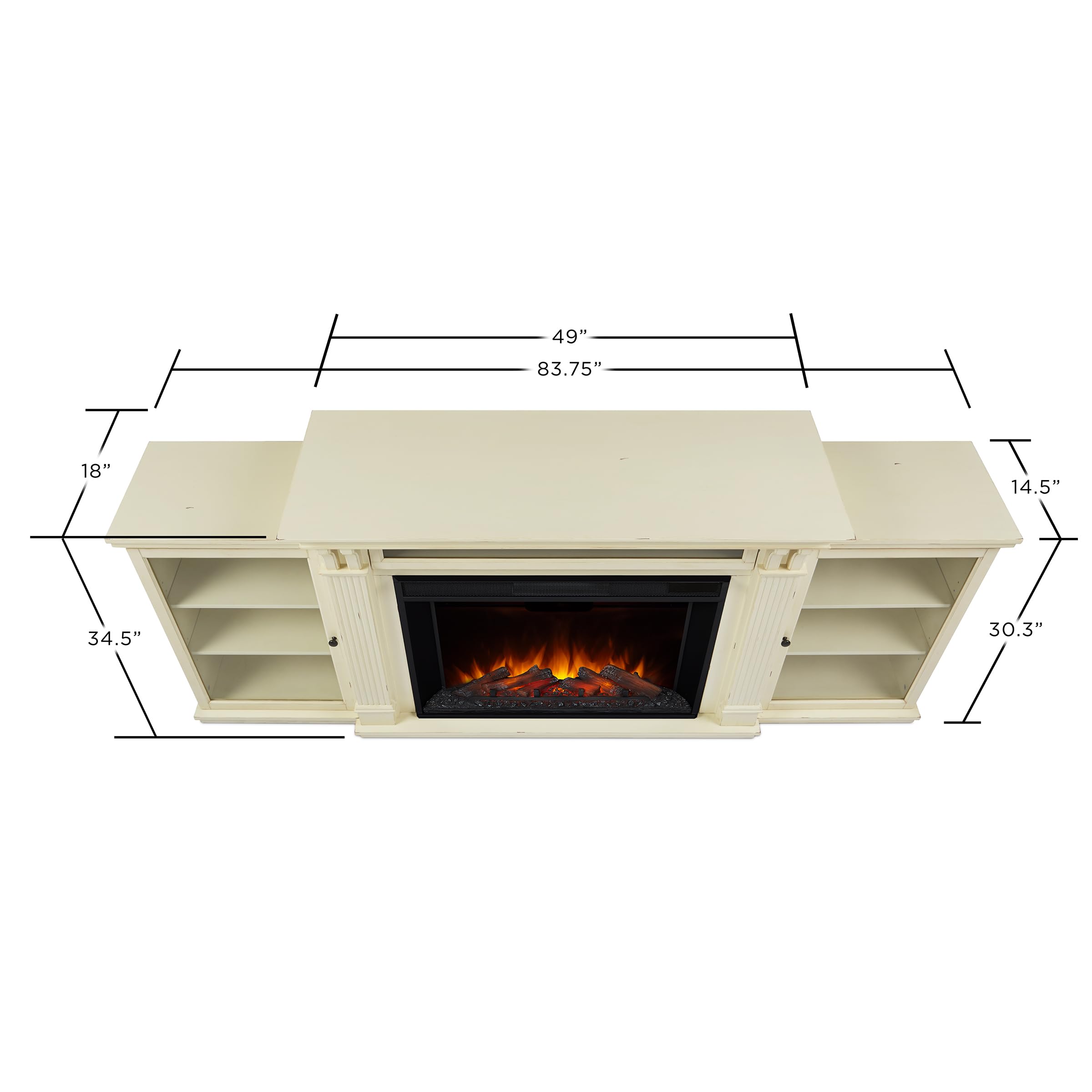 Real Flame Distressed White 8720E-DSW Tracey Grand Entertainment with Electric Fireplace, Large