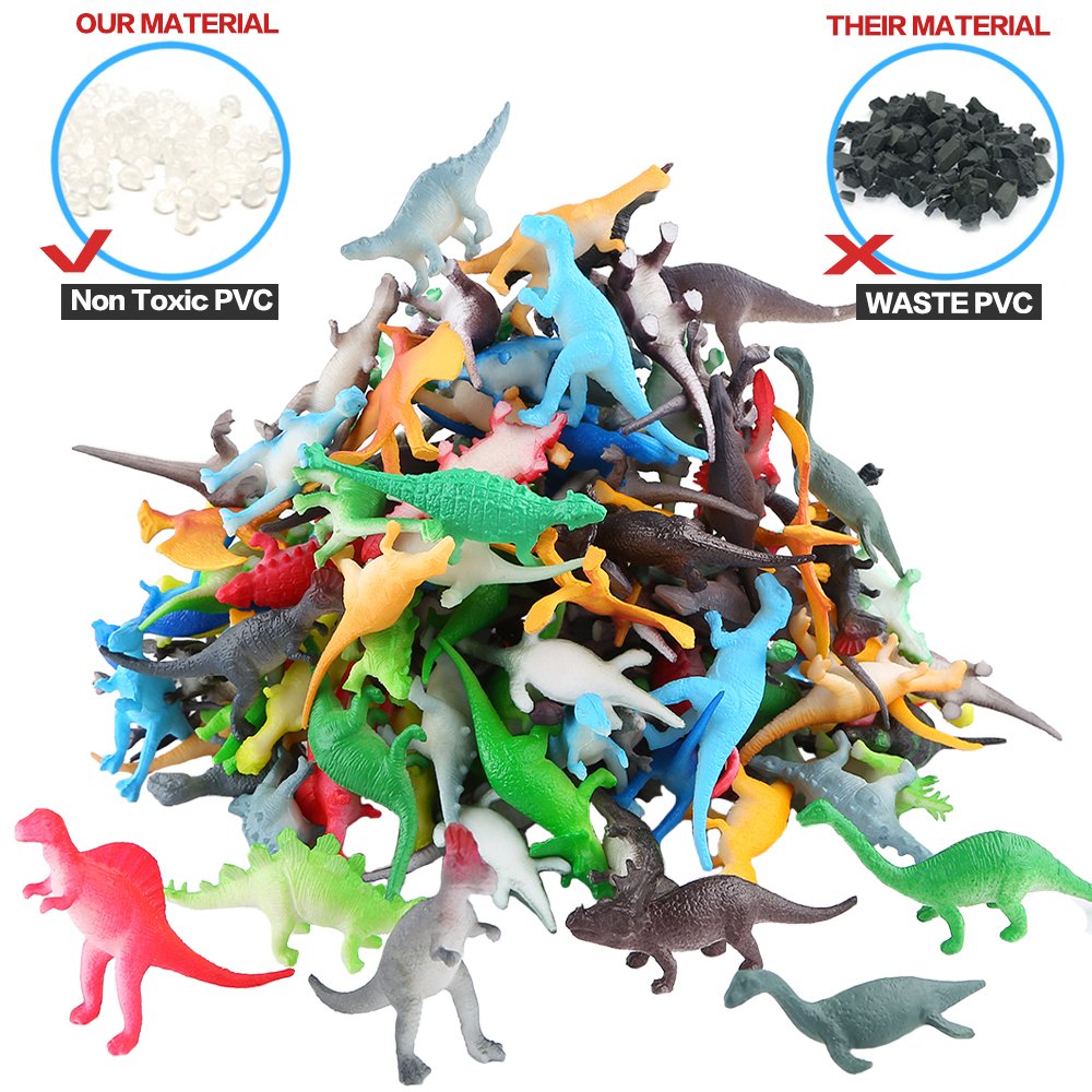 82 Piece Mini Dinosaur Toy Set for Dino Party Favor Supplies Birthday Cupcake Toppers - Assorted Vinyl Plastic Figure Toys for Kids Toddler Pinata Filler School Carnival Prize Bulk Goodie Bag Stuffers