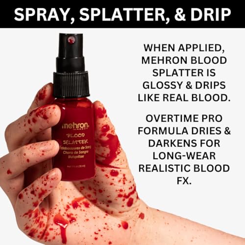 Mehron Makeup Blood Splatter | Professional Fake Spray Blood | Fake Blood Makeup for Performance, Halloween, Face Paint, Costumes, & Special FX 1 fl oz (29 ml)