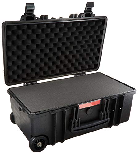 Amazon Basics Large Hard Rolling Camera Case, Solid, Black, 22"L x 14"W x 9.8"H