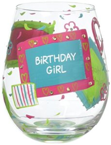 designs by lolita “birthday girl” hand-painted artisan stemless wine glass, 20 oz.