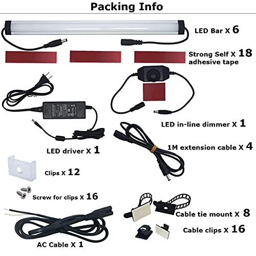 Under Cabinet LED Lighting Kit Plug in or Hardwired, 6 pcs 12 Inches Light Strips, 2000 Lumen, Super Bright, for Kitchen Counter, Closet, Shelf Lights, 31W, Warm White (6 Bars)