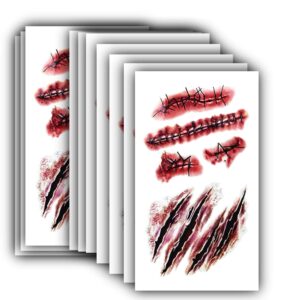 10pcs horror realistic fake bloody wound stitch scar scab waterproof temporary tattoo sticker halloween masquerade prank makeup props (10) (10pcs s165)