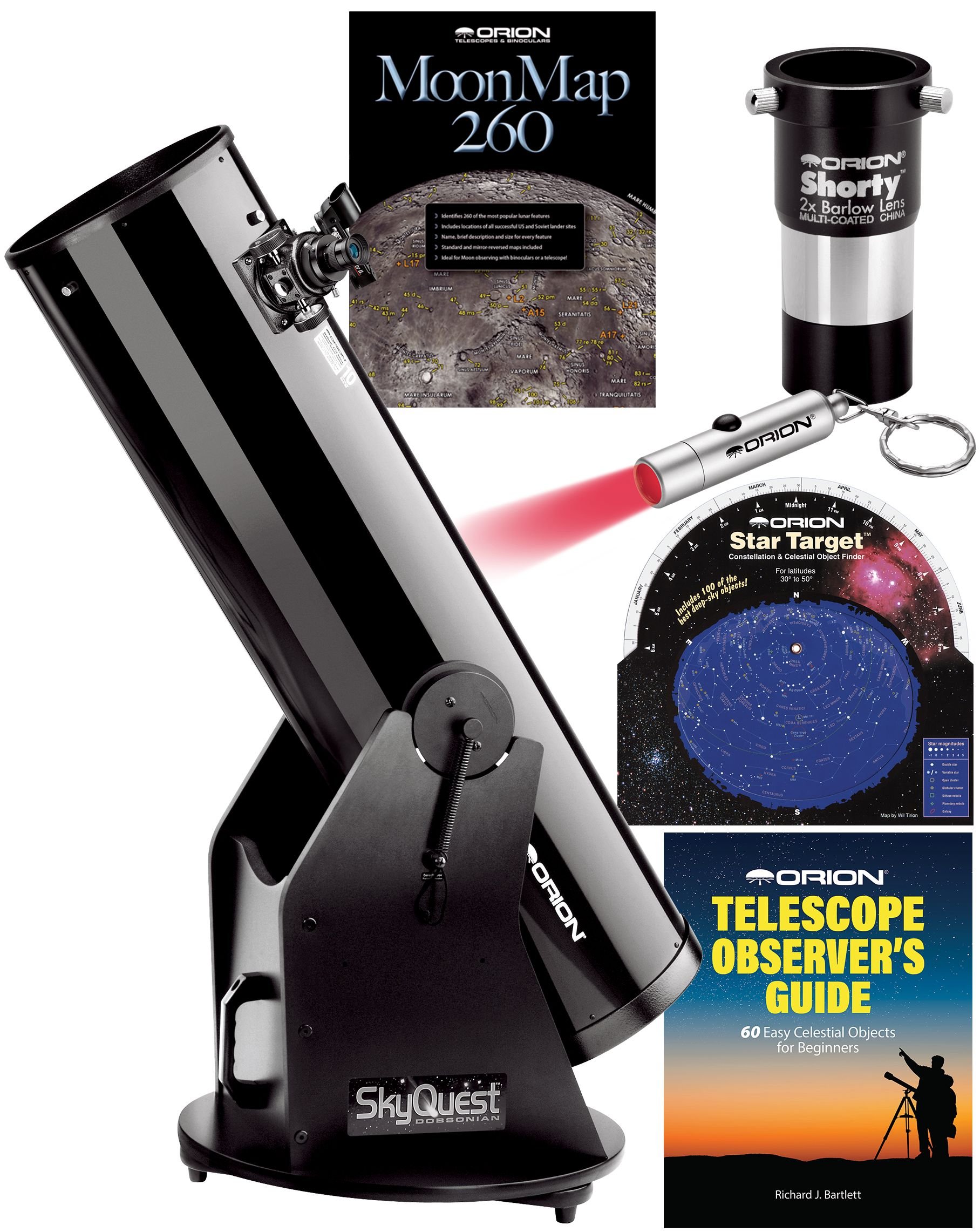 Orion SkyQuest XT10 Classic Dobsonian Telescope Kit for Adults & Families - Big, High Power Scope for The Astronomy Enthusiast with Accessories & Maps