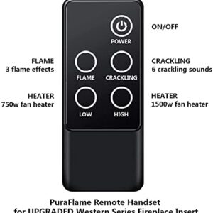 PuraFlame Western Electric Fireplace Insert with Fire Crackling Sound, Remote Control, 750/1500W, Black, 33 1/16 Inches Wide, 25 9/16 Inches High