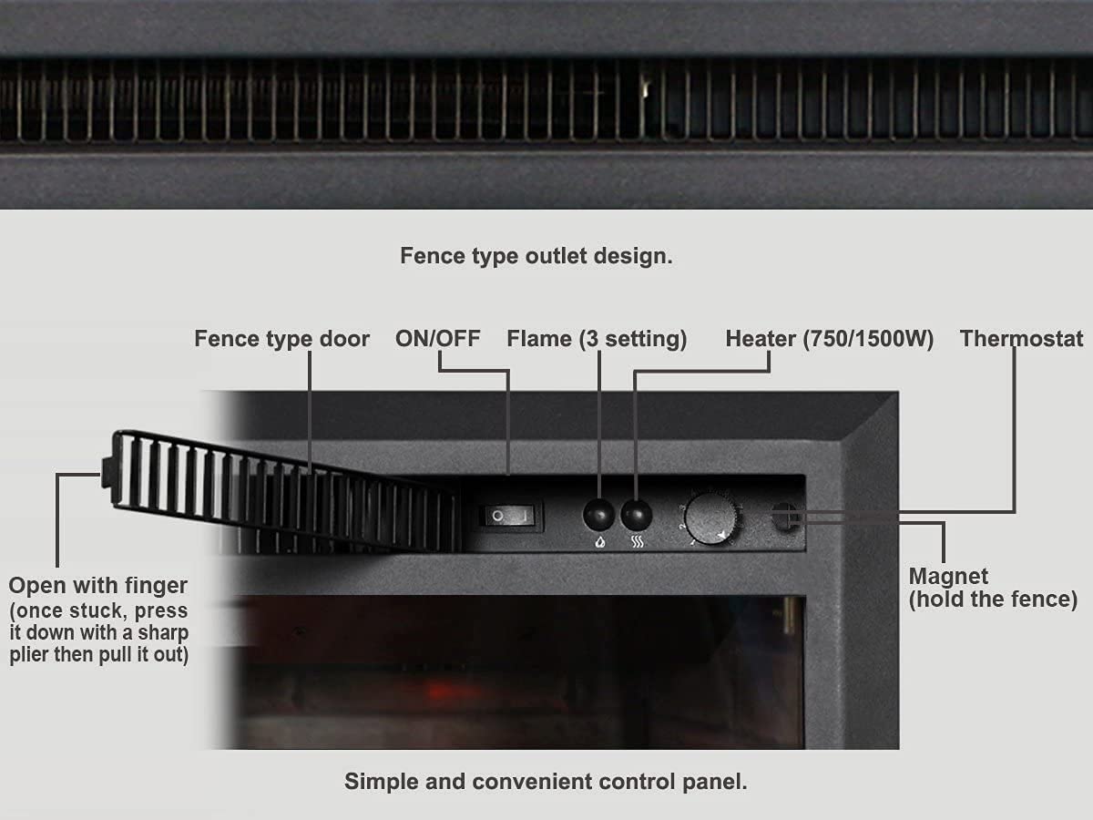 PuraFlame Western Electric Fireplace Insert with Fire Crackling Sound, Remote Control, 750/1500W, Black, 33 1/16 Inches Wide, 25 9/16 Inches High