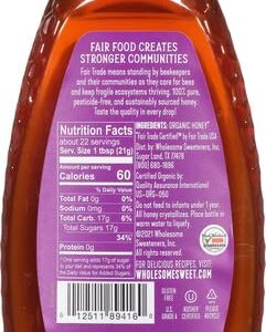 Wholesome Sweeteners Organic Raw Unfiltered Honey, Pesticide Free, Fair Trade, Non GMO & Non Glyphosate, 16 Ounce Squeeze Bottle (Pack of 1) (00280721)