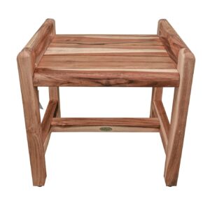 EcoDecors Eleganto Shower Stool 20" Natural Teak Wood Shower Bench with LiftAide Arms Wooden Seat Shower Stool in Earthy Teak Finish