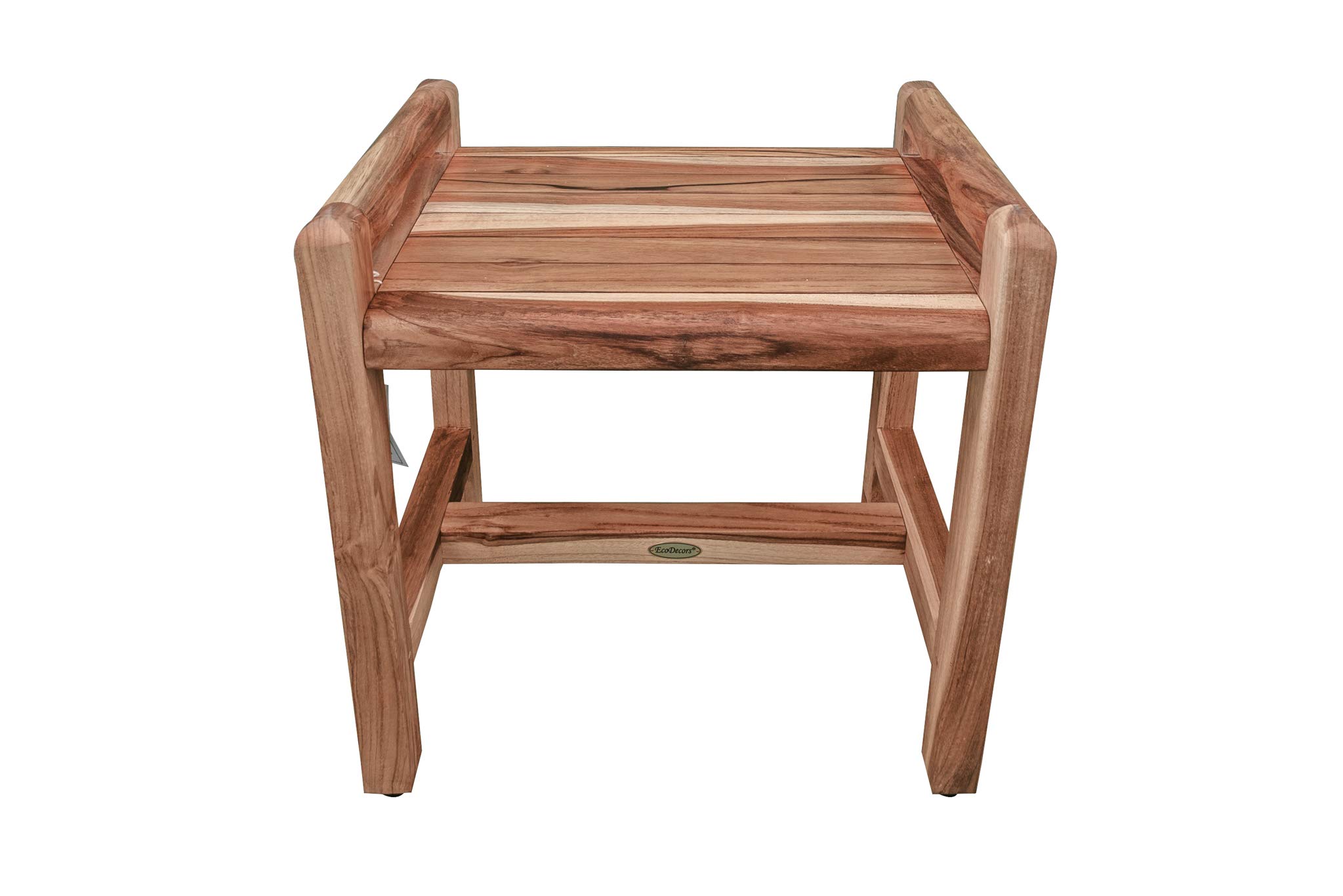 EcoDecors Eleganto Shower Stool 20" Natural Teak Wood Shower Bench with LiftAide Arms Wooden Seat Shower Stool in Earthy Teak Finish