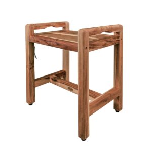 EcoDecors Eleganto Shower Stool 20" Natural Teak Wood Shower Bench with LiftAide Arms Wooden Seat Shower Stool in Earthy Teak Finish