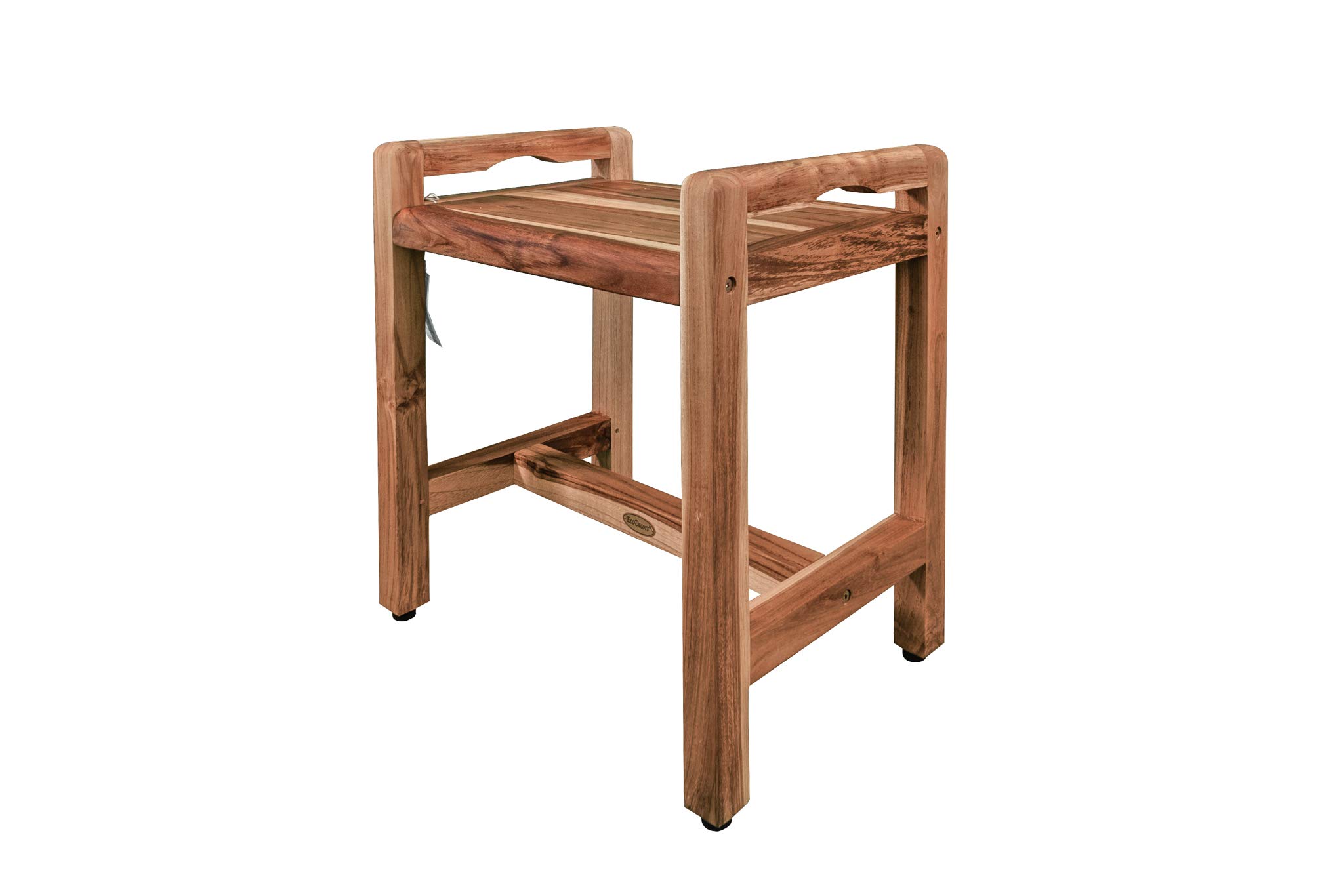 EcoDecors Eleganto Shower Stool 20" Natural Teak Wood Shower Bench with LiftAide Arms Wooden Seat Shower Stool in Earthy Teak Finish