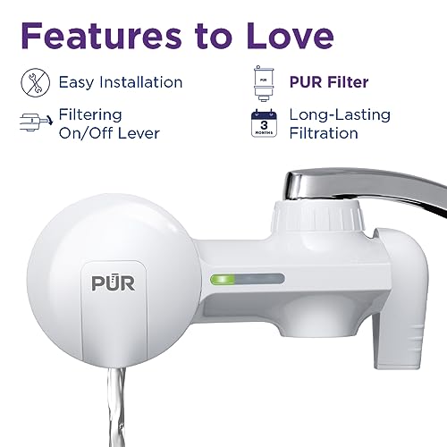 PUR Faucet Mount Water Filtration System, 2-in-1 Powerful Filtration with Lead Reduction, Horizontal, White, PFM150W