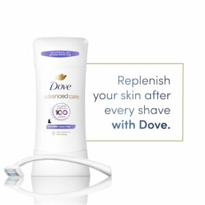 Dove Advanced Care Antiperspirant Deodorant Stick Sheer Fresh Anti-stain antiperspirant deodorant for soft underarms 72-hour underarm odor protection and all-day sweat control 2.6 oz