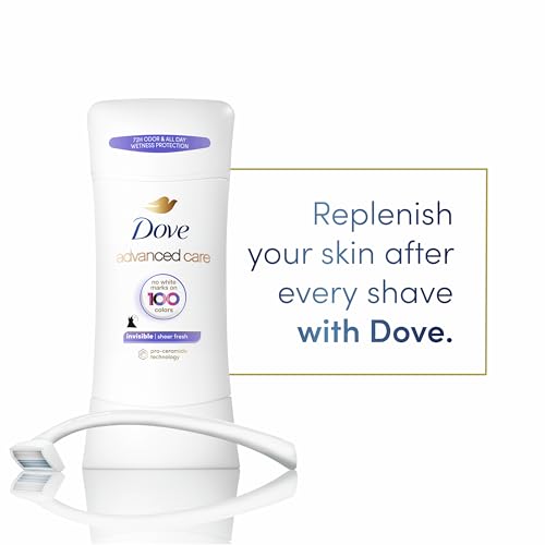 Dove Advanced Care Antiperspirant Deodorant Stick Sheer Fresh Anti-stain antiperspirant deodorant for soft underarms 72-hour underarm odor protection and all-day sweat control 2.6 oz