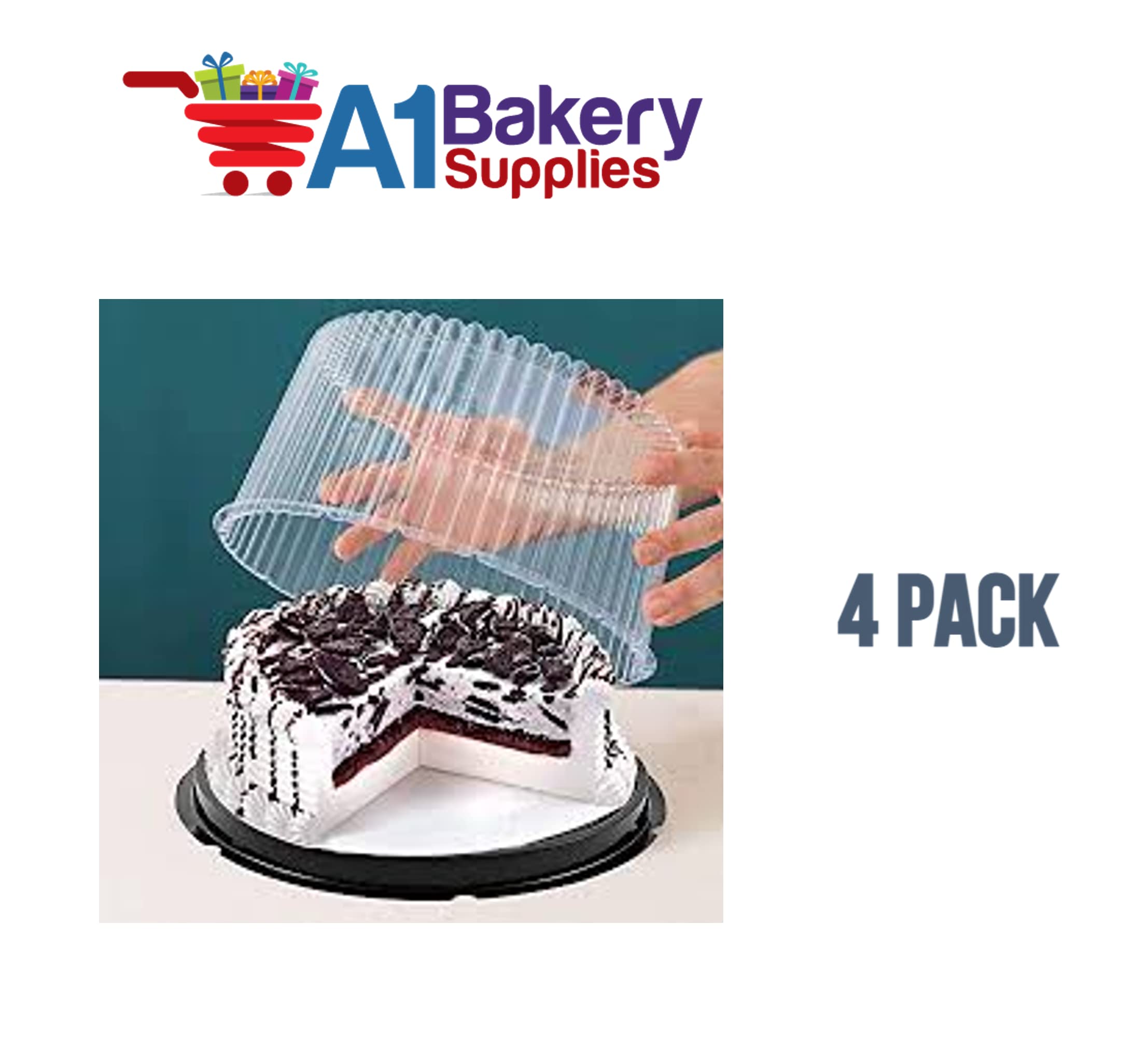 A1 Bakery Supplies 10-11inch Cake Double Layer Clear Cake Container Dome and Base Carry & Display Storage Box (4 Pack)