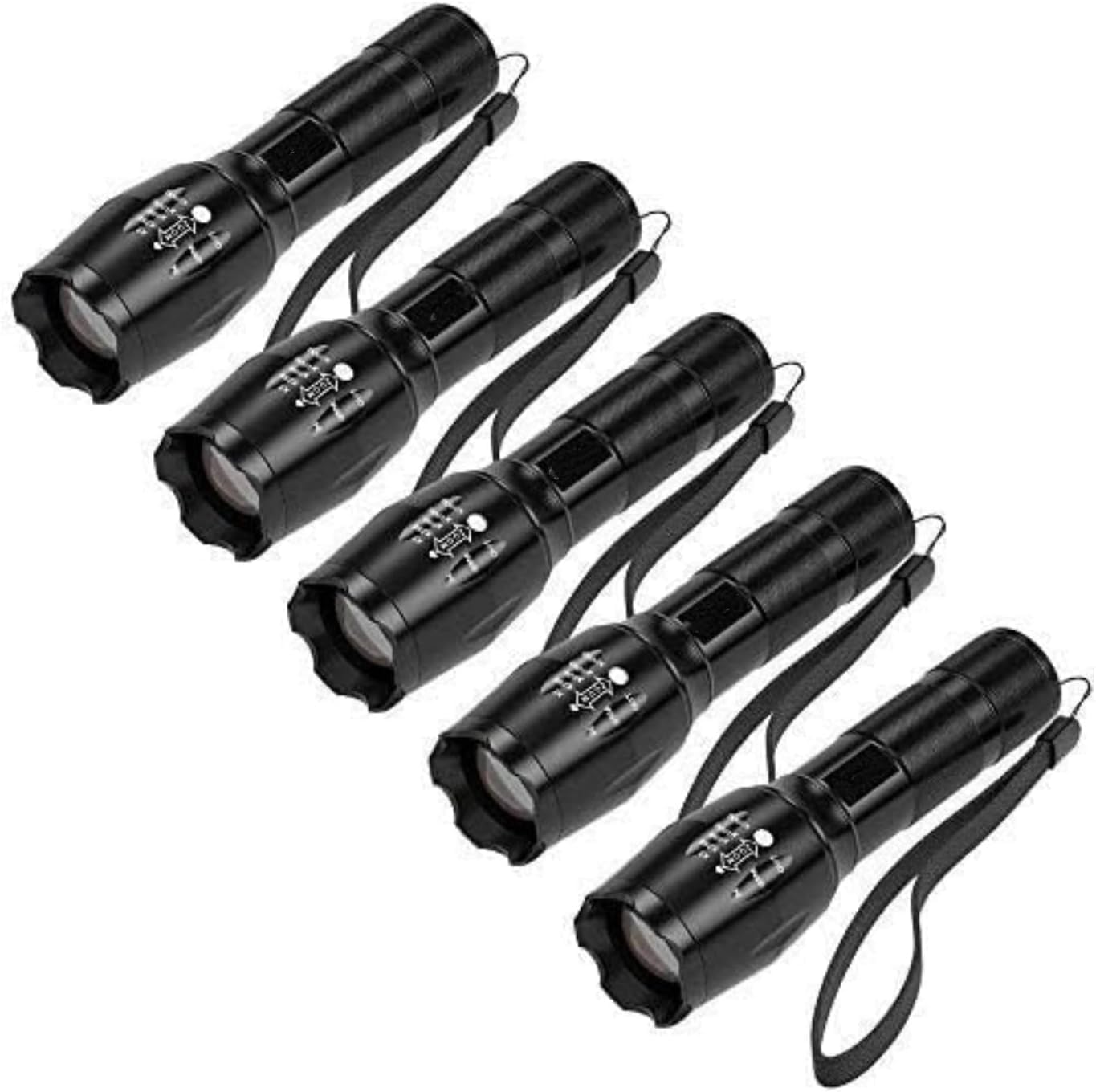 MODOAO LED Flashlight Waterproof Zoomable Tactical Flashlight with 5 Modes for Hiking, Camping, Emergency (5 Pack)