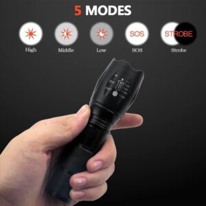 MODOAO LED Flashlight Waterproof Zoomable Tactical Flashlight with 5 Modes for Hiking, Camping, Emergency (5 Pack)