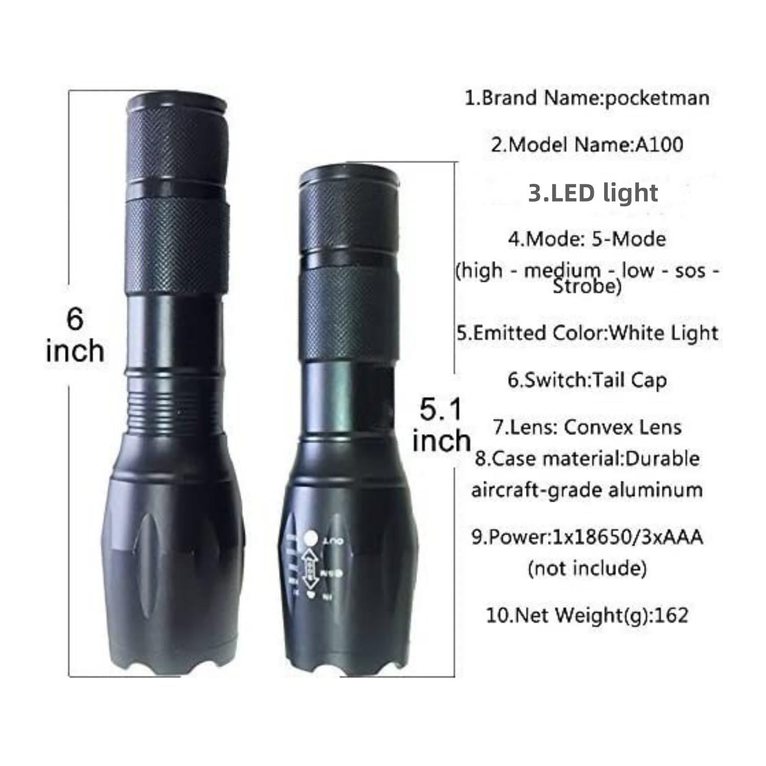 MODOAO LED Flashlight Waterproof Zoomable Tactical Flashlight with 5 Modes for Hiking, Camping, Emergency (5 Pack)