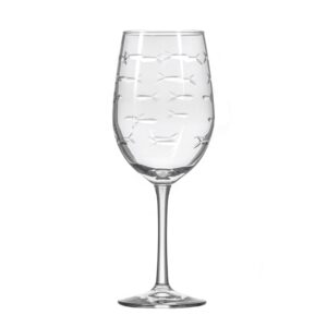 Rolf Glass School of Fish White Wine Glass 12 ounce - Stemmed Wine Glass Set of 4 – Lead-Free Glass - Diamond Wheel Etched Wine Glasses - Designed and Engraved in the USA