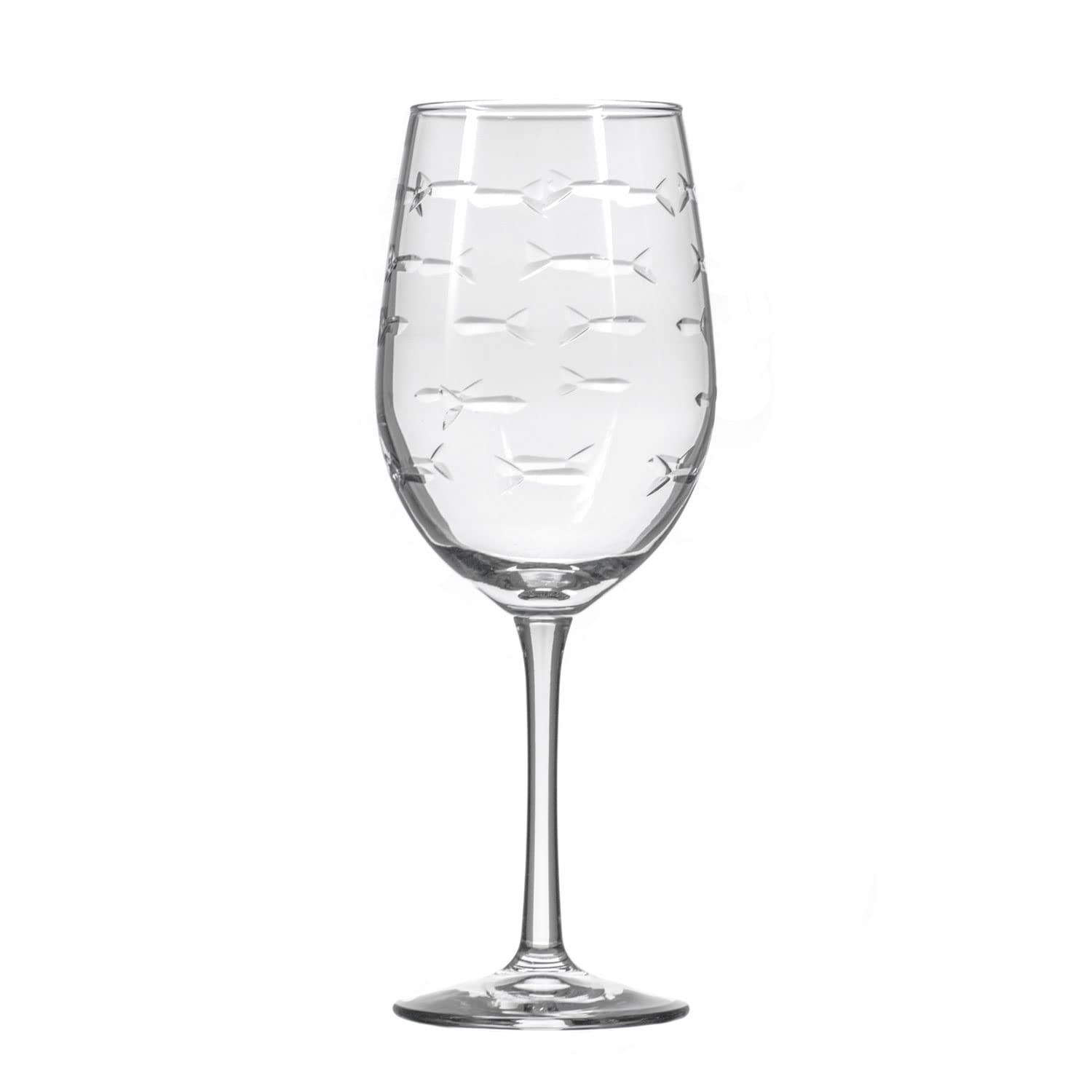 Rolf Glass School of Fish White Wine Glass 12 ounce - Stemmed Wine Glass Set of 4 – Lead-Free Glass - Diamond Wheel Etched Wine Glasses - Designed and Engraved in the USA