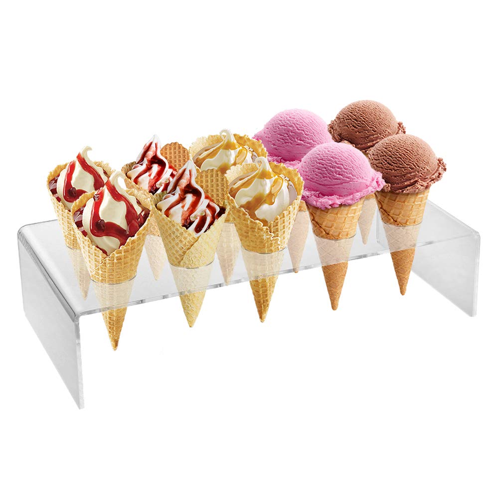 Clear Acrylic Ice Cream Cone Holder Stand 10 Holes to Display Snow Cones Sushi Hand Rolls Popcorn Candy French Fries Sweets Savory, Ice Cream Recipe Ebook Included