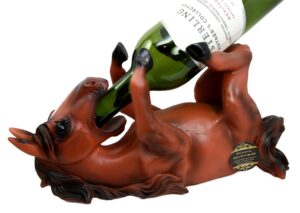 ebros gift animal farm equine beauty brown chestnut equestrian stallion horse drinking wine bottle holder caddy figurine decorative sculpture of horses rustic cottage steed stallion