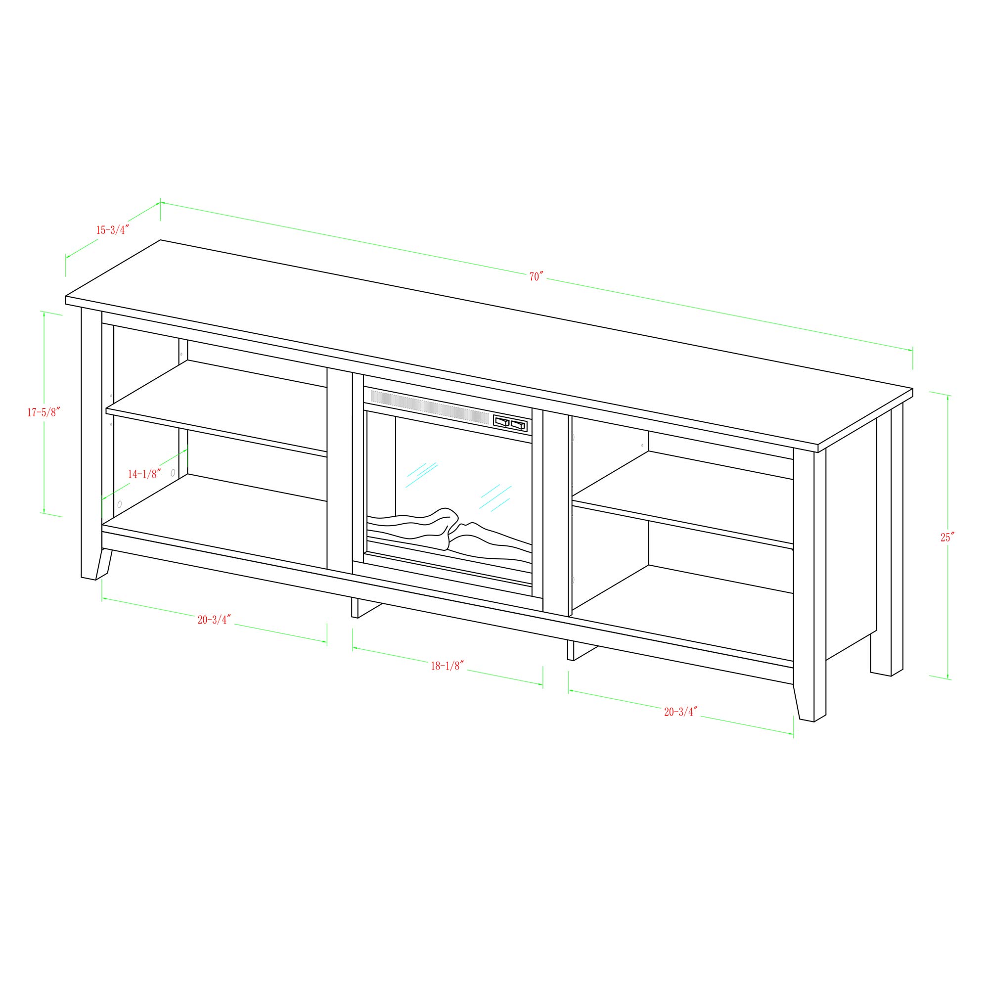 Home Accent Furnishings New 70 Inch Wide Black Fireplace Television Stand with Fireplace Insert